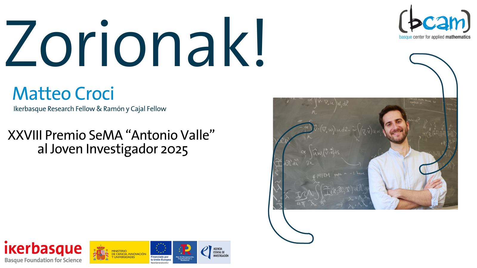 BCAM’s researcher, Matteo Croci, awarded the XXVIII SeMA “Antonio Valle ...